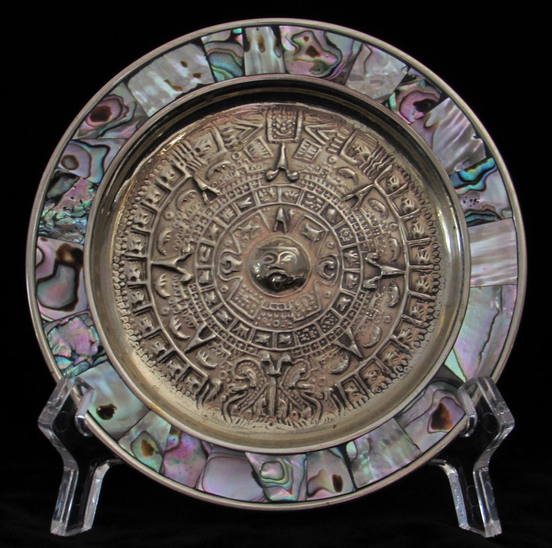 Silver and Abalone Tribal Aztec Sun Dial Wall Hanging Dish - Etsy