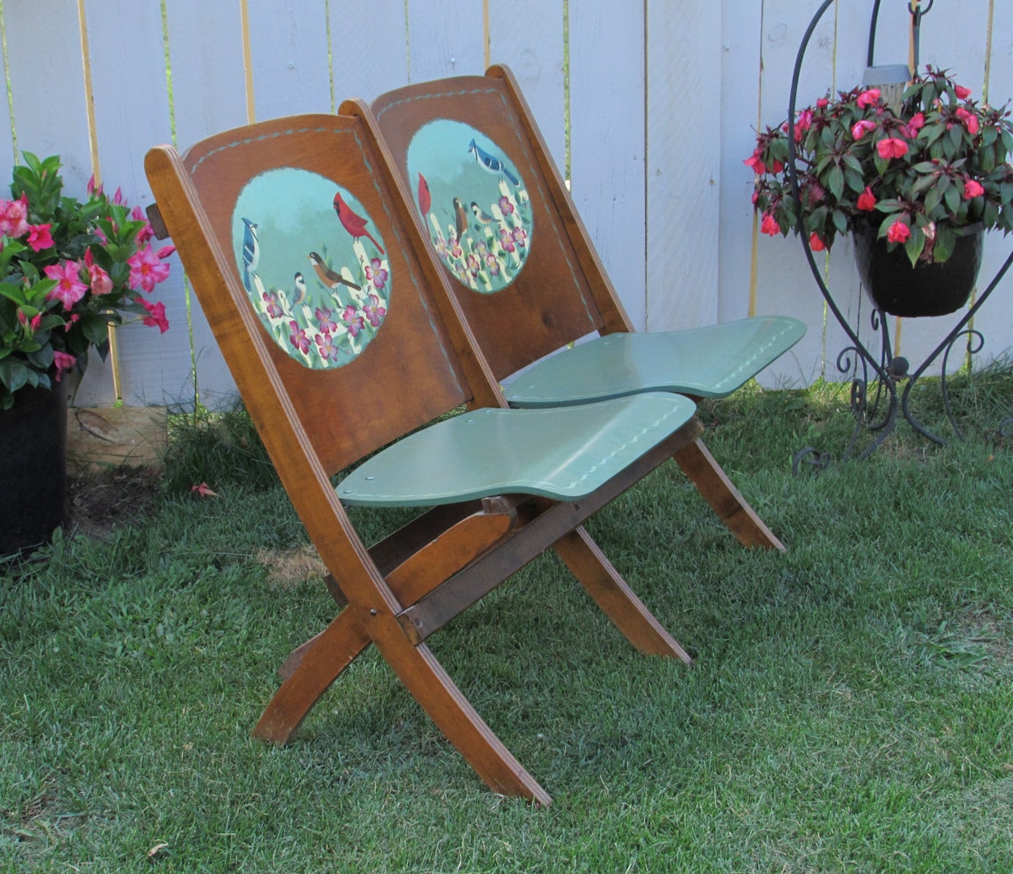 Folding Two-seat Garden Bench Hand Painted Two-person Chair - Etsy