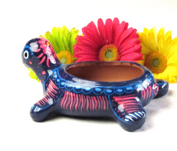 Vintage Turtle Planter Cobalt Blue Ceramic Pot Container - Etsy