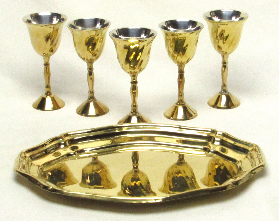 Brass Goblets and Serving Tray Golden Cordials Stainless | Etsy
