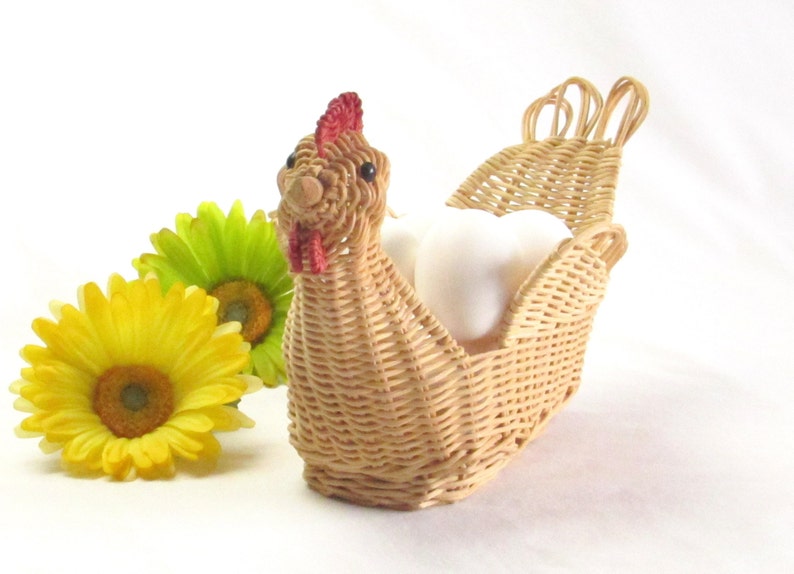 Wicker Rooster Basket Easter Egg Holder OOAK Table - Etsy