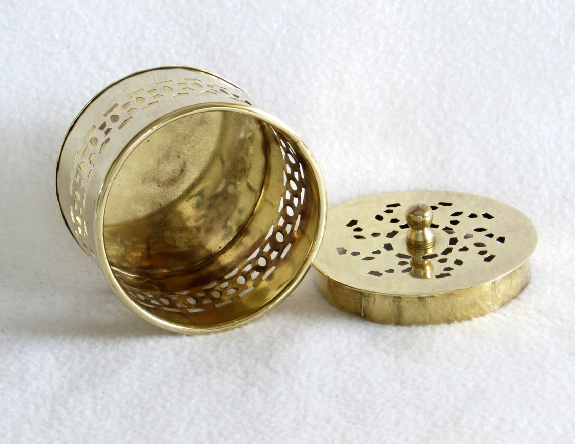 Round Open Filigree Brass Box With Lid Potpourri Incense - Etsy