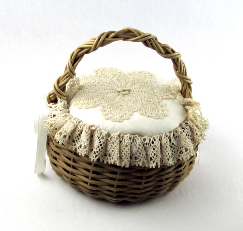 Old Fashioned Handbasket With Sewing Notions Shown Wicker | Etsy