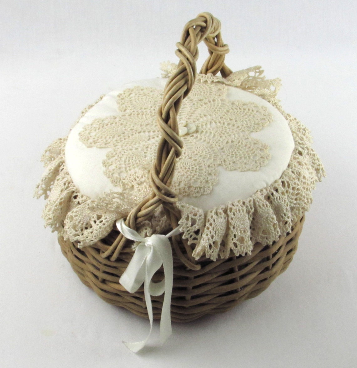 Old Fashioned Handbasket With Sewing Notions Shown - Wicker Sewing ...