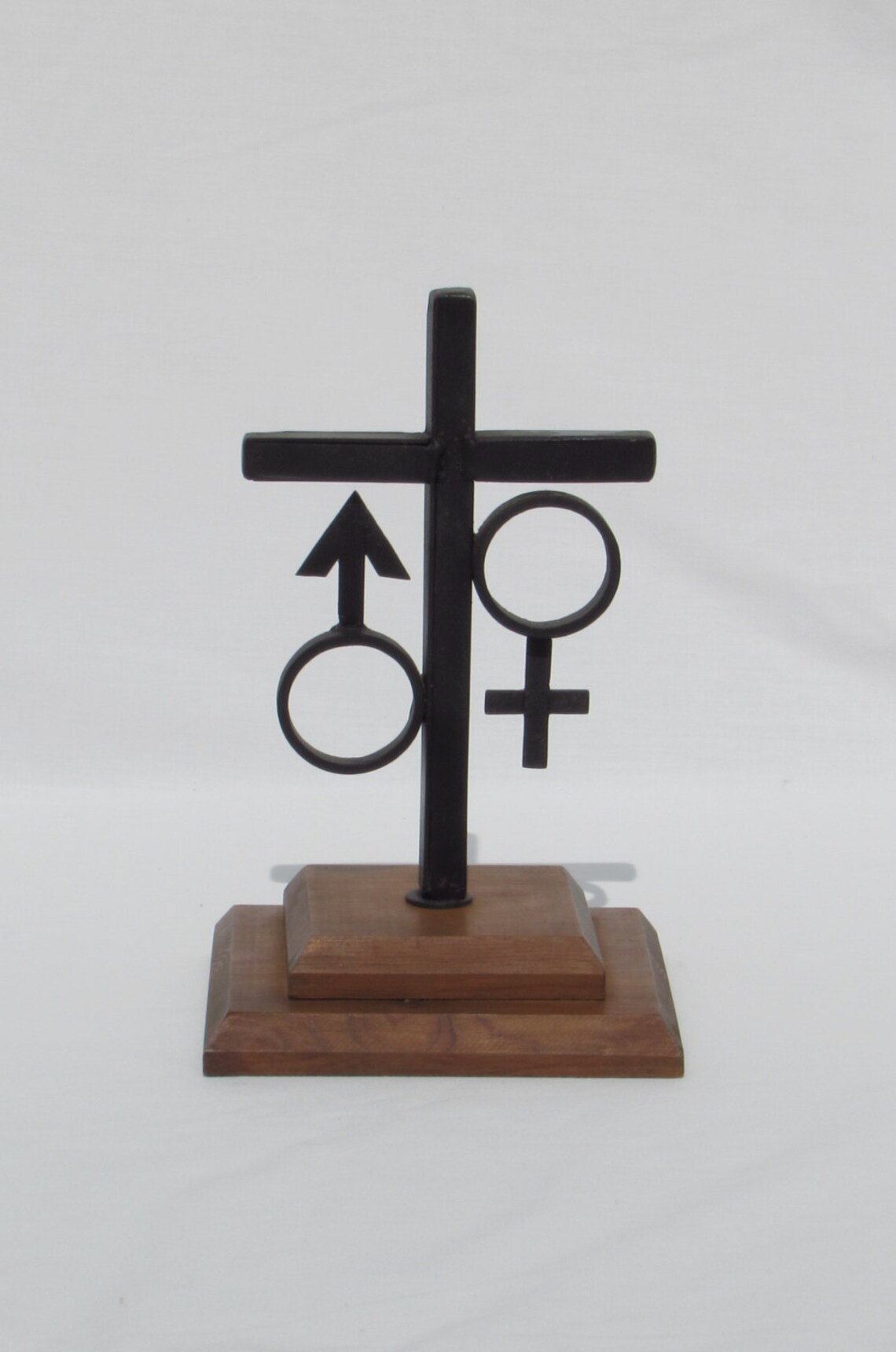 Cast Iron Cross With Male Female Symbols on Wood Base | Etsy