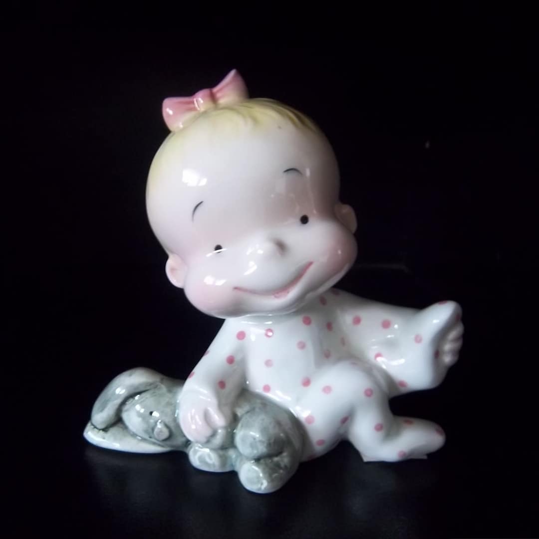 Baby Girl With Bunny Figurine - Baby Shower Cake Topper - Newborn Gift ...