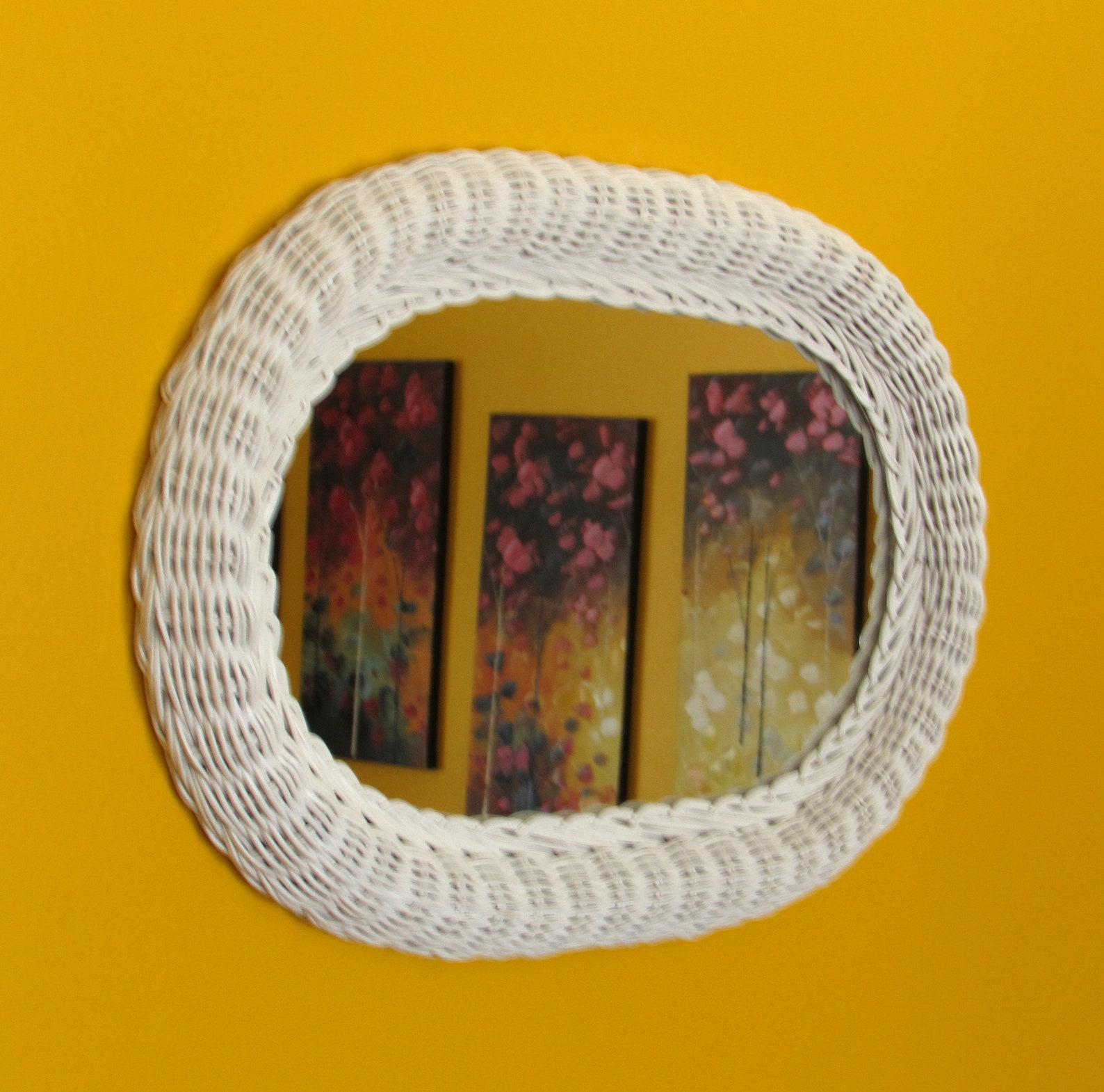 White Wicker Mirror Ready to Hang Vertically Horizontally | Etsy