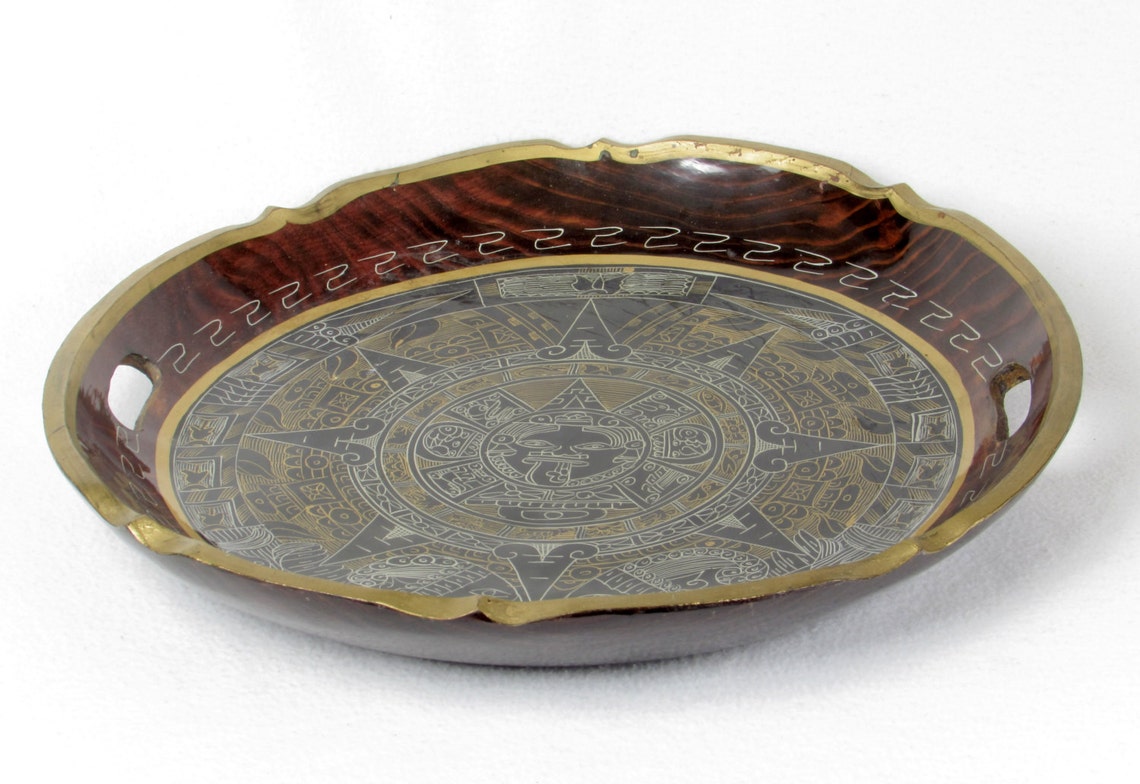 Large Wooden Tray Primitive Aztec Calendar Folk Art | Etsy