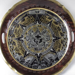 Large Wooden Tray - Primitive Aztec Calendar - Folk Art - Tribal - Sun ...