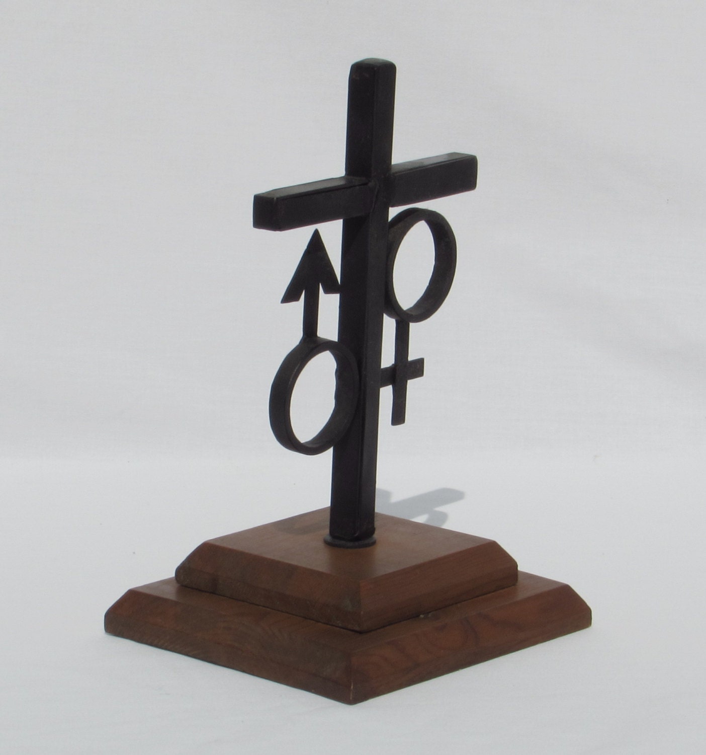 Cast Iron Cross with Male Female Symbols on Wood Base | Etsy
