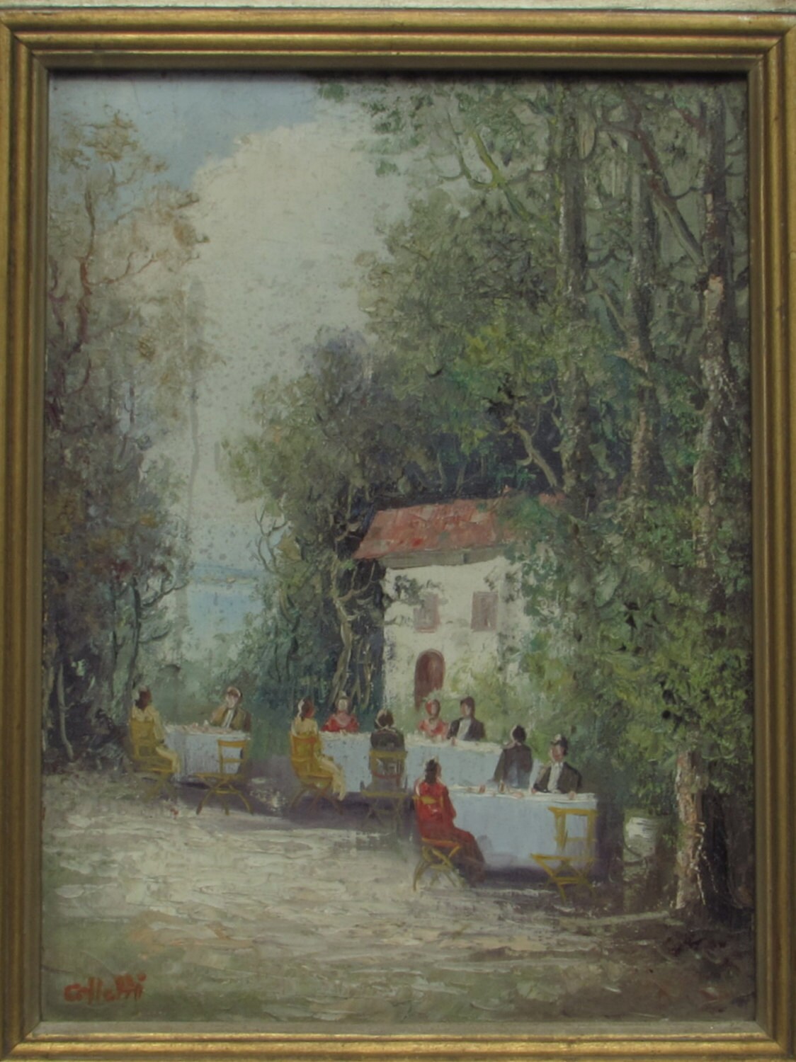 Original Signed Colletti Oil Painting - People Enjoying Afternoon Tea ...
