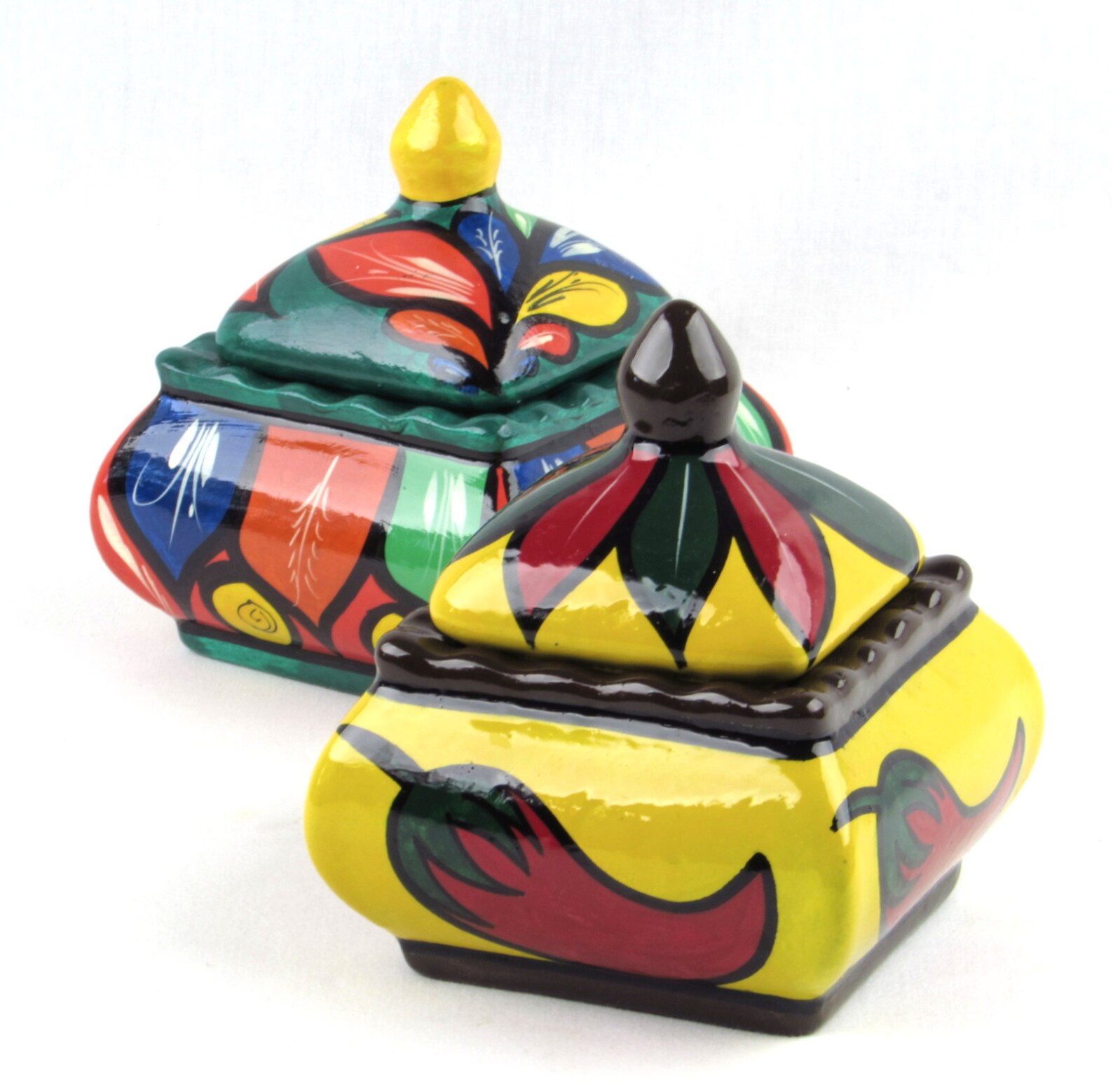 Set of Two 2 Colorful Hand Painted Jewelry Trinket Boxes - Etsy