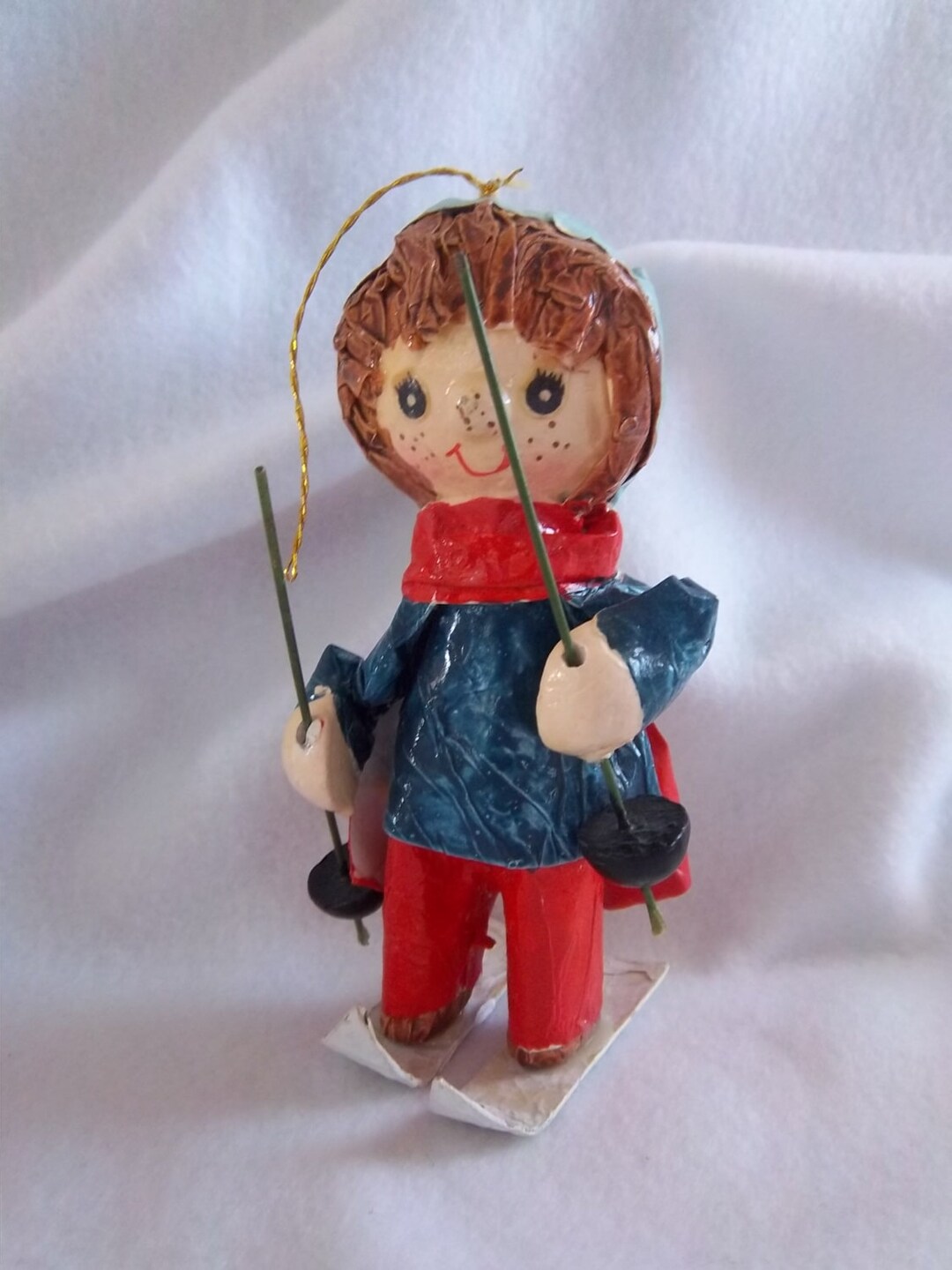 Cute Little Nordic Paper Mache Skiier Ornament - Vintage OOAK Home ...