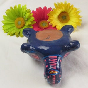Vintage Turtle Planter - Cobalt Blue Ceramic Pot - Container With Pink ...
