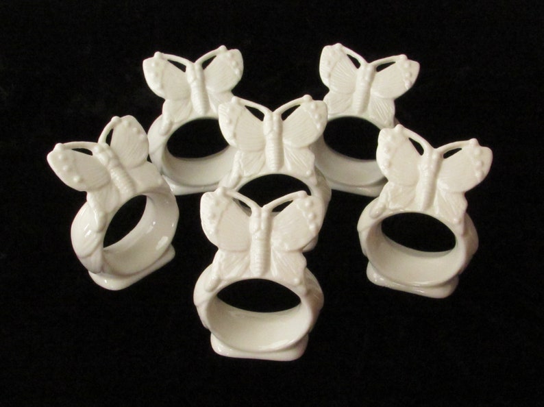White Butterfly Napkin Rings Set of Six Ceramic Elegant - Etsy