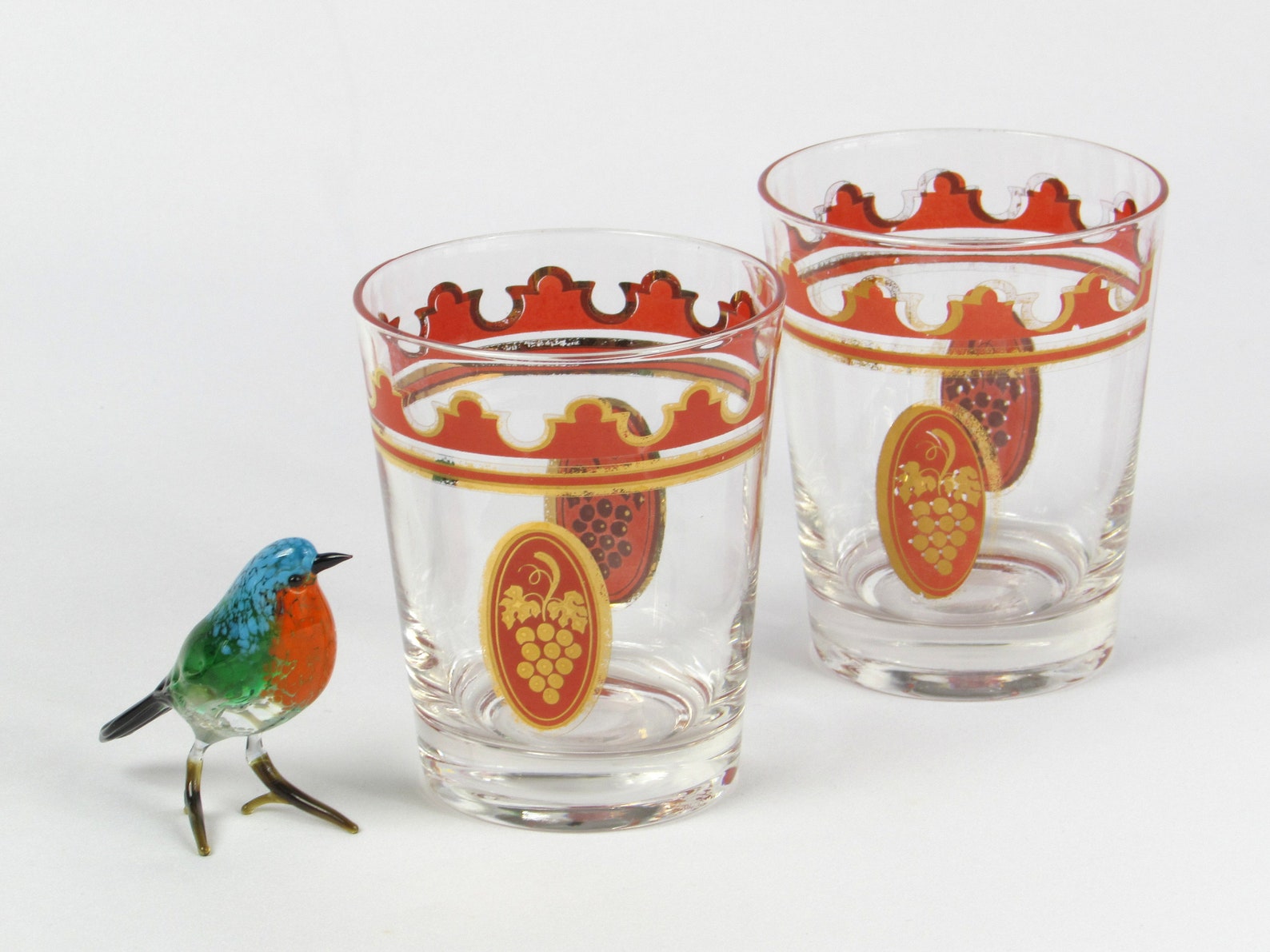 22K Gold Gilded Glasses with Ornate Grapes Design Motif | Etsy