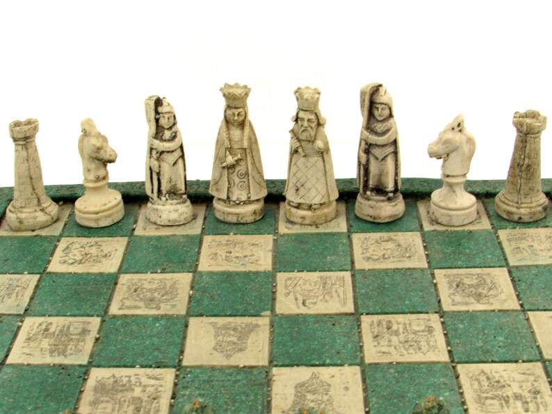 Medieval Chess Set Composite Stone Pieces Etched Board: | Etsy