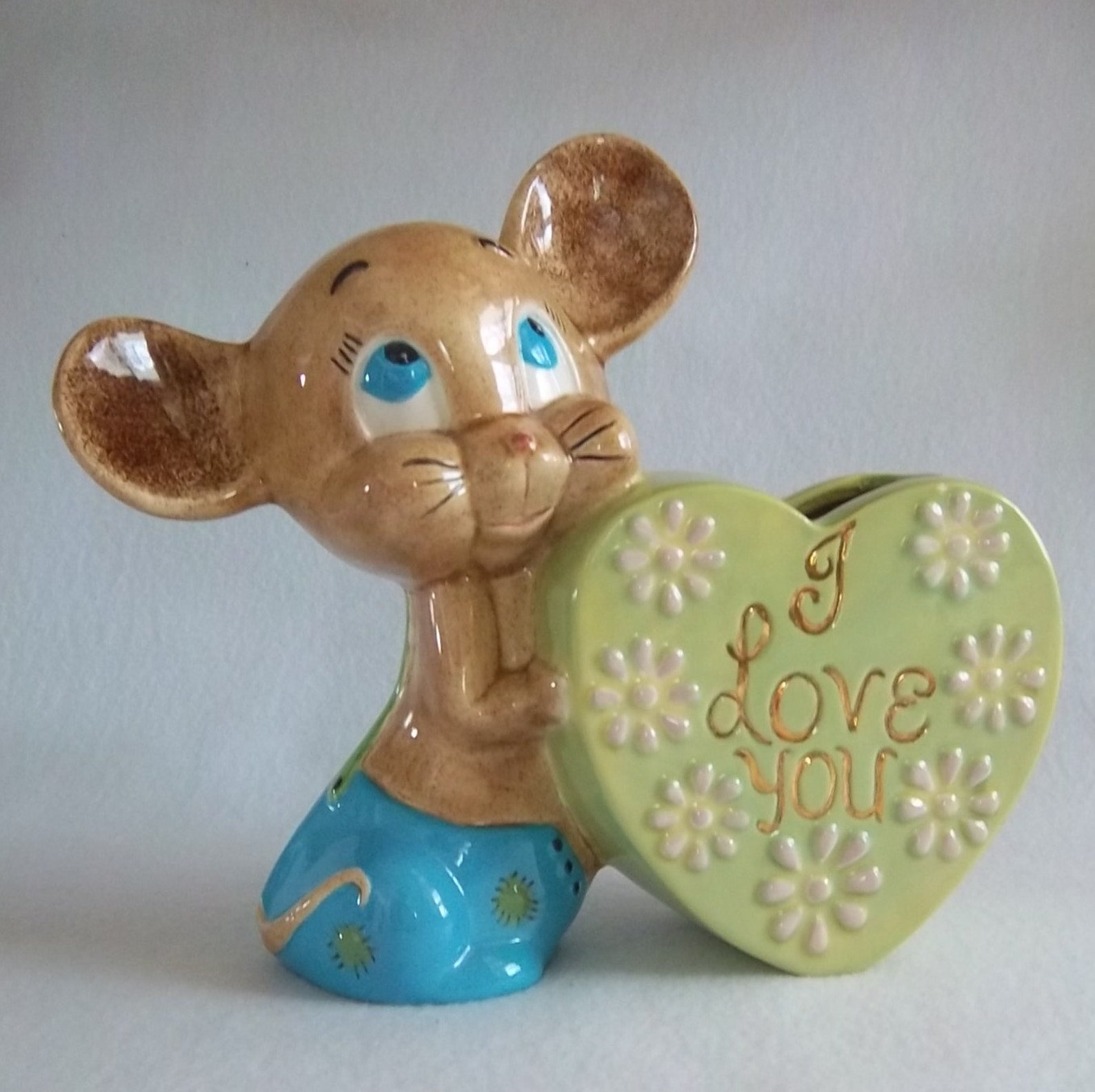 Adorable I Love You Vase Blue Eyed Mouse Kitschy | Etsy