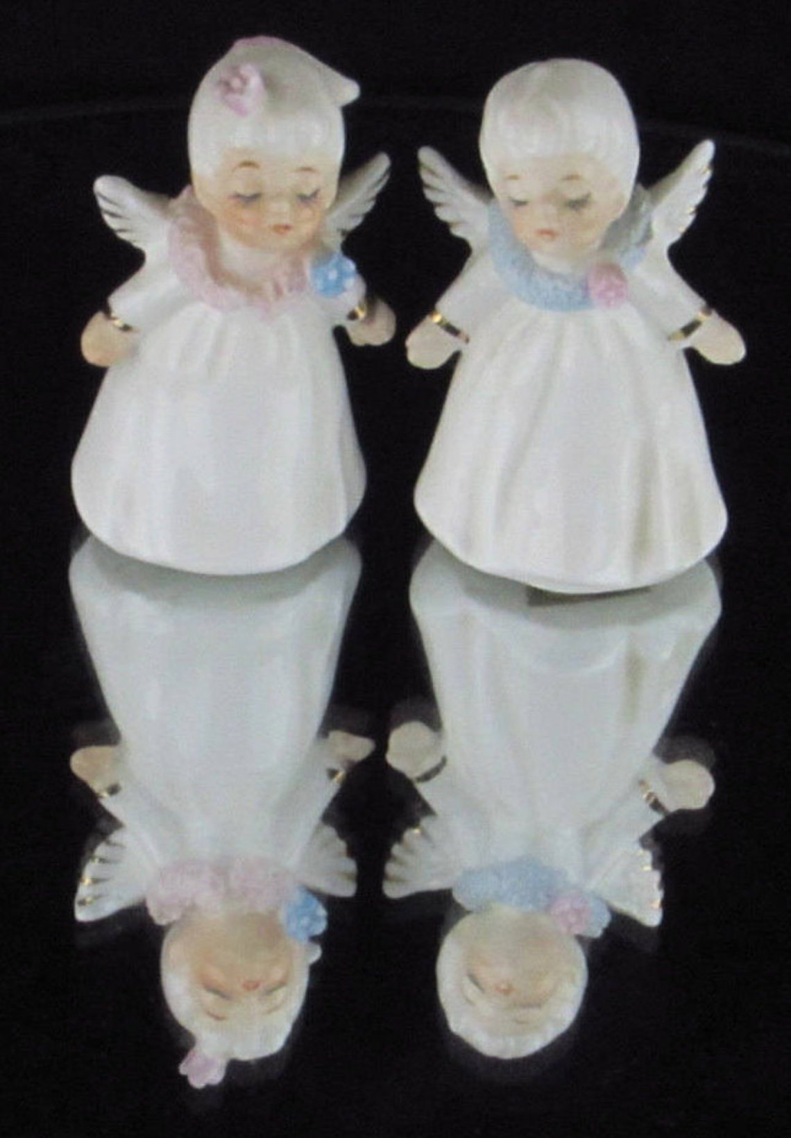 One Pair of Sweet Little Angel Figurines with 22K Gold Gilt | Etsy