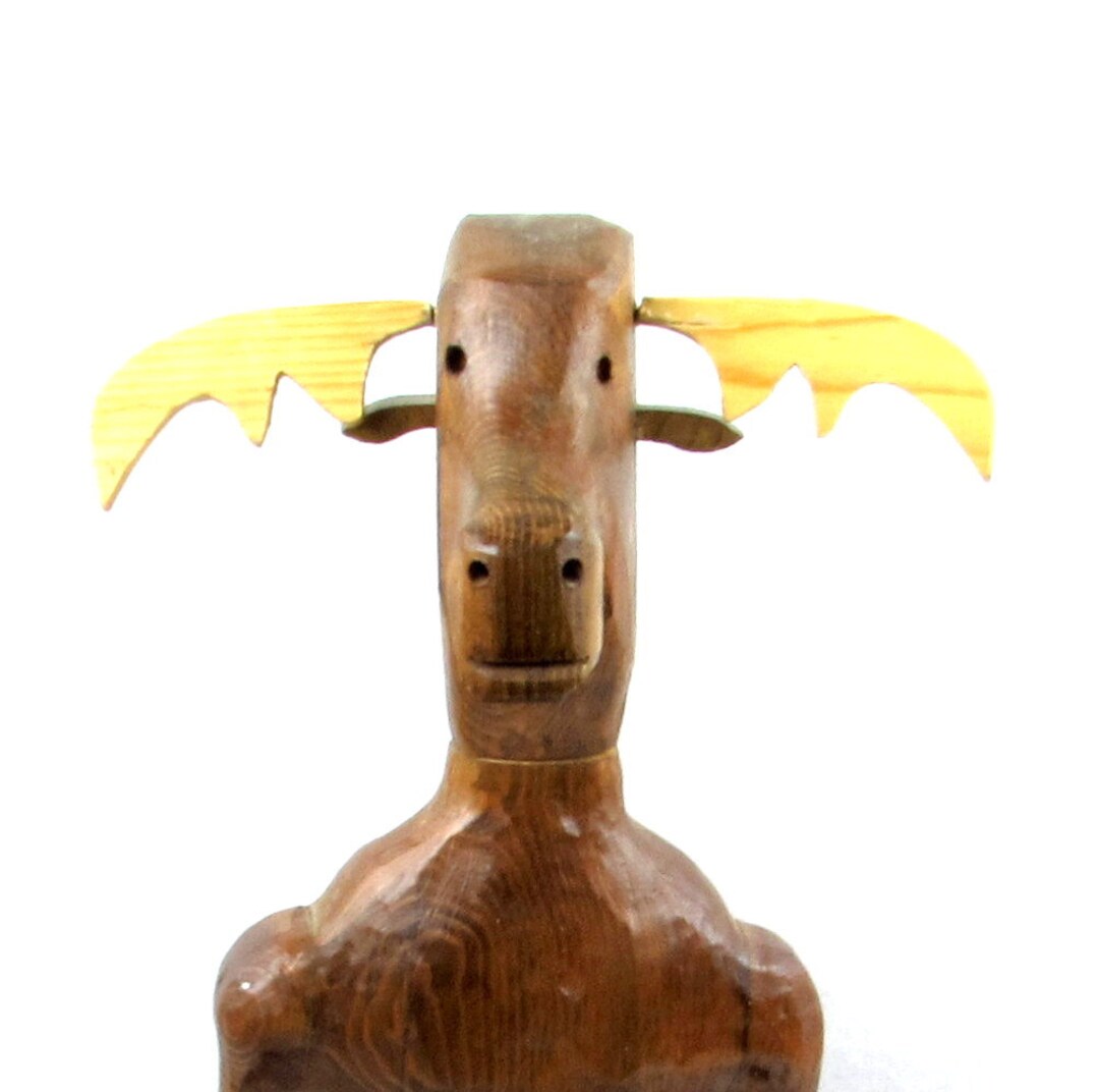 Folk Art Moose Statue Hand Crafted Wooden Sculpture Fun Kitsch White ...