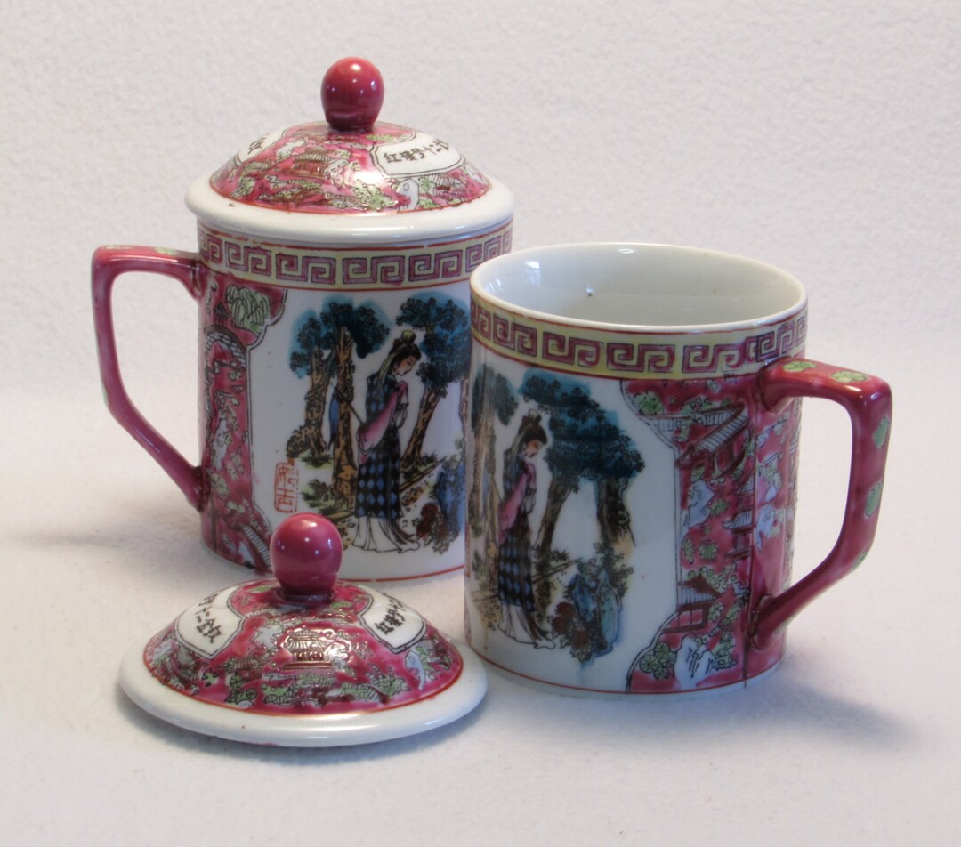 Pair of Asian Geisha Coffee or Tea Cups Mugs With Lids - Etsy