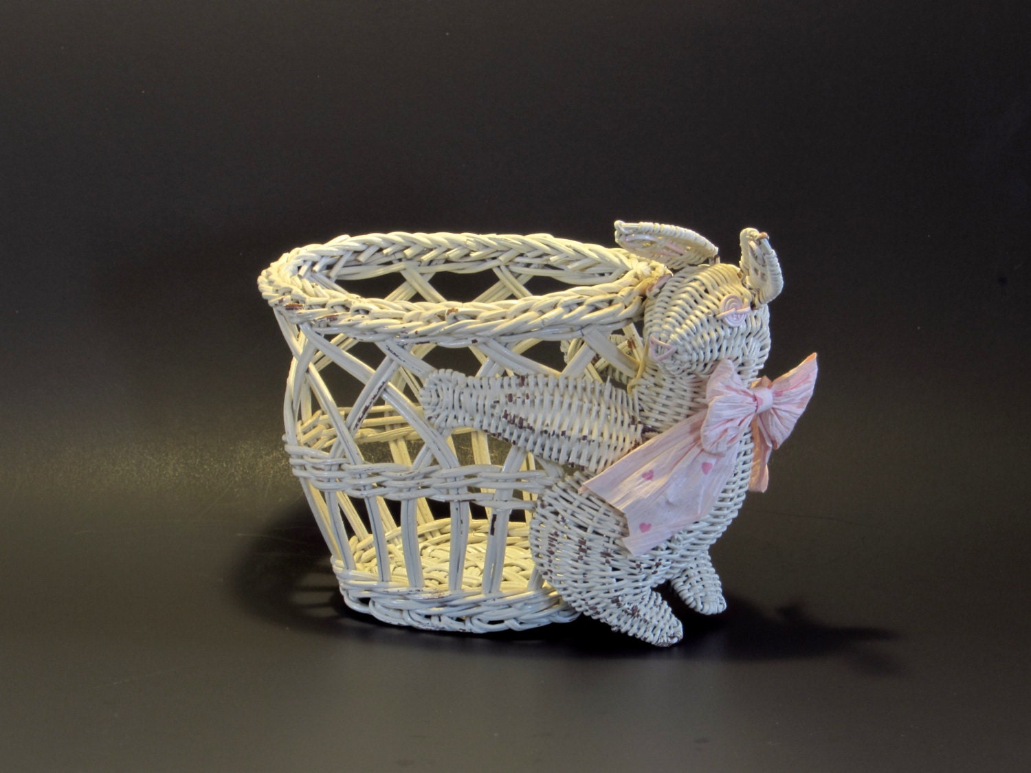 White Wicker Two Tone Bunny Basket Shabby Chic Planter | Etsy