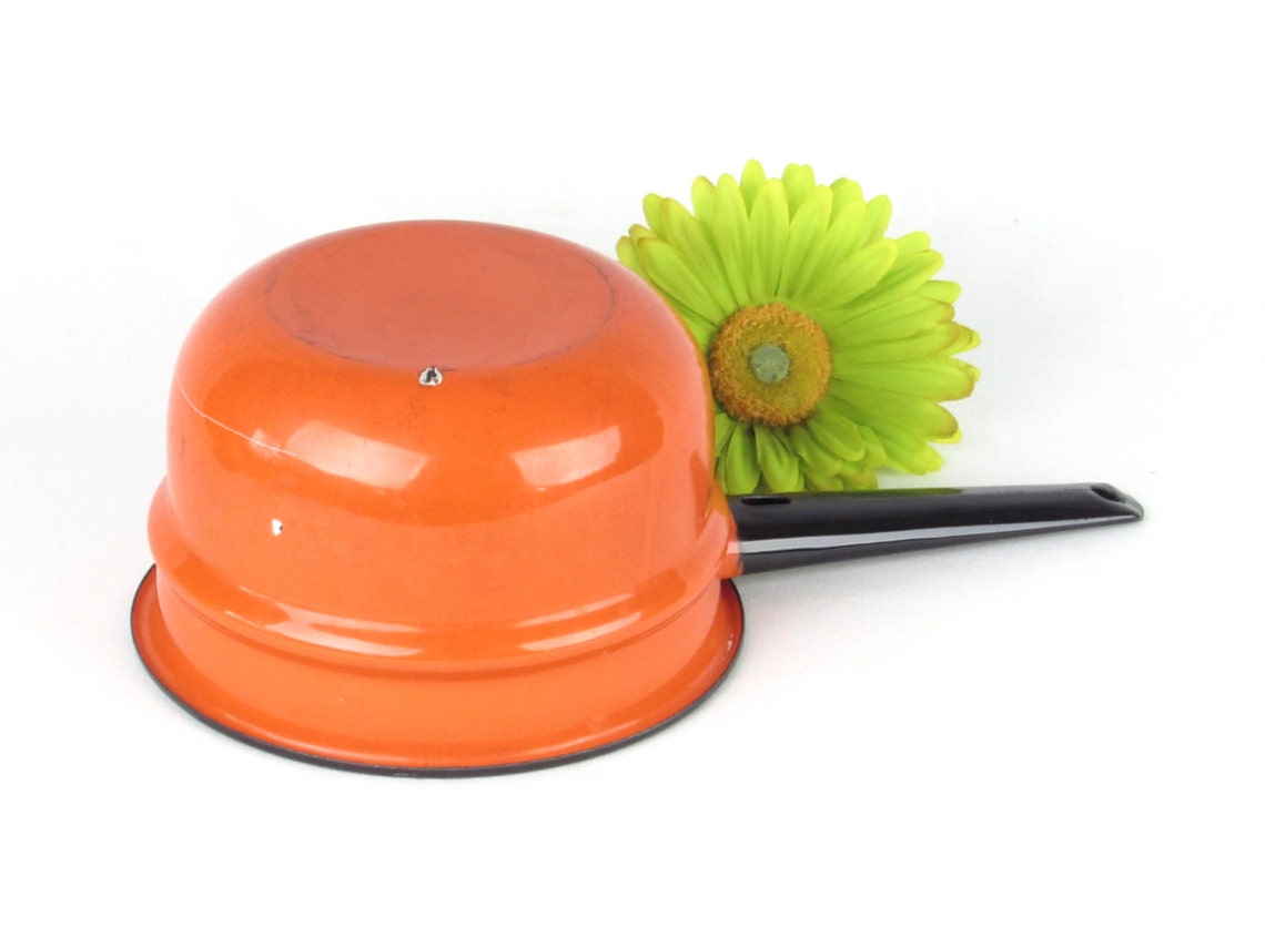 Orange Enamel Cooking Pan Vintage Home Kitchen Enamelware - Etsy