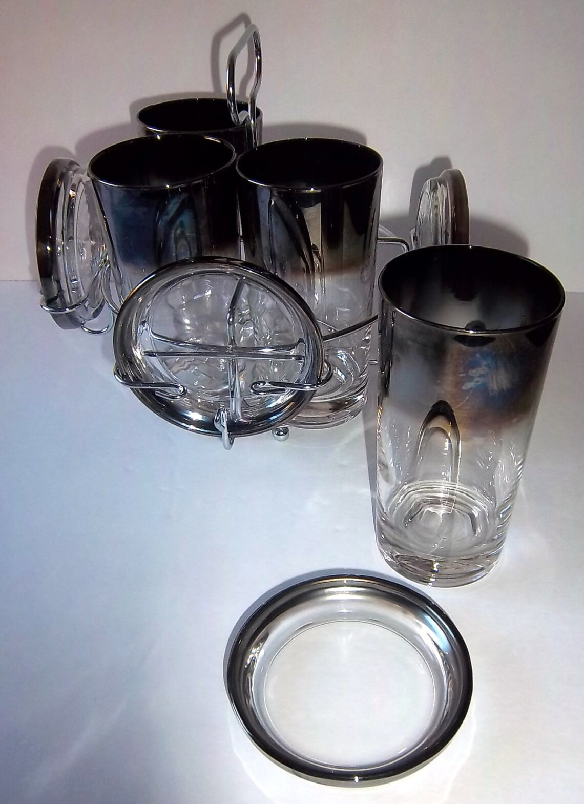 Mid Century Cocktail Glassware in Chrome Carrier Caddy | Etsy