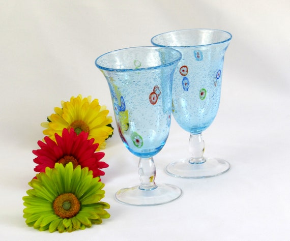 Hand Blown Millefiori Murano Glass Goblets Water Glasses | Etsy