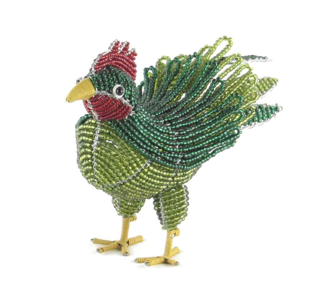 Large Colorful Beaded Rooster Figurine Rare Sculpture Statue Unique ...