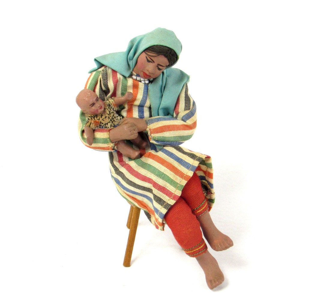 Mother and Child Figure - Vintage Cultural Mother Sitting on a Wooden ...