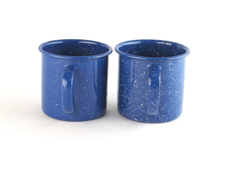 Blue Speckled Enamel Mugs Coffee Cups Vintage Kitchen - Etsy