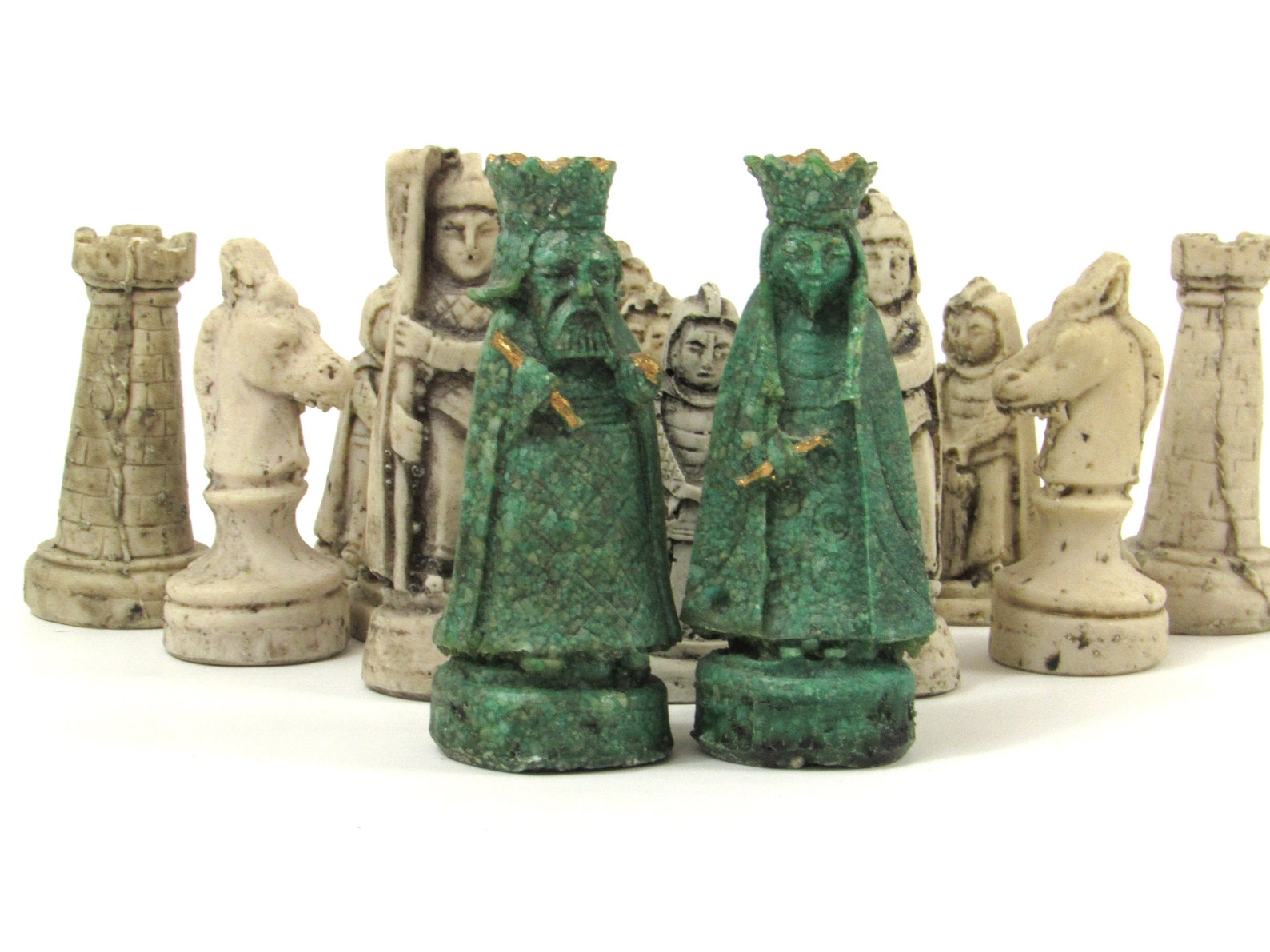 Medieval Chess Set Composite Stone Pieces Etched Board: | Etsy