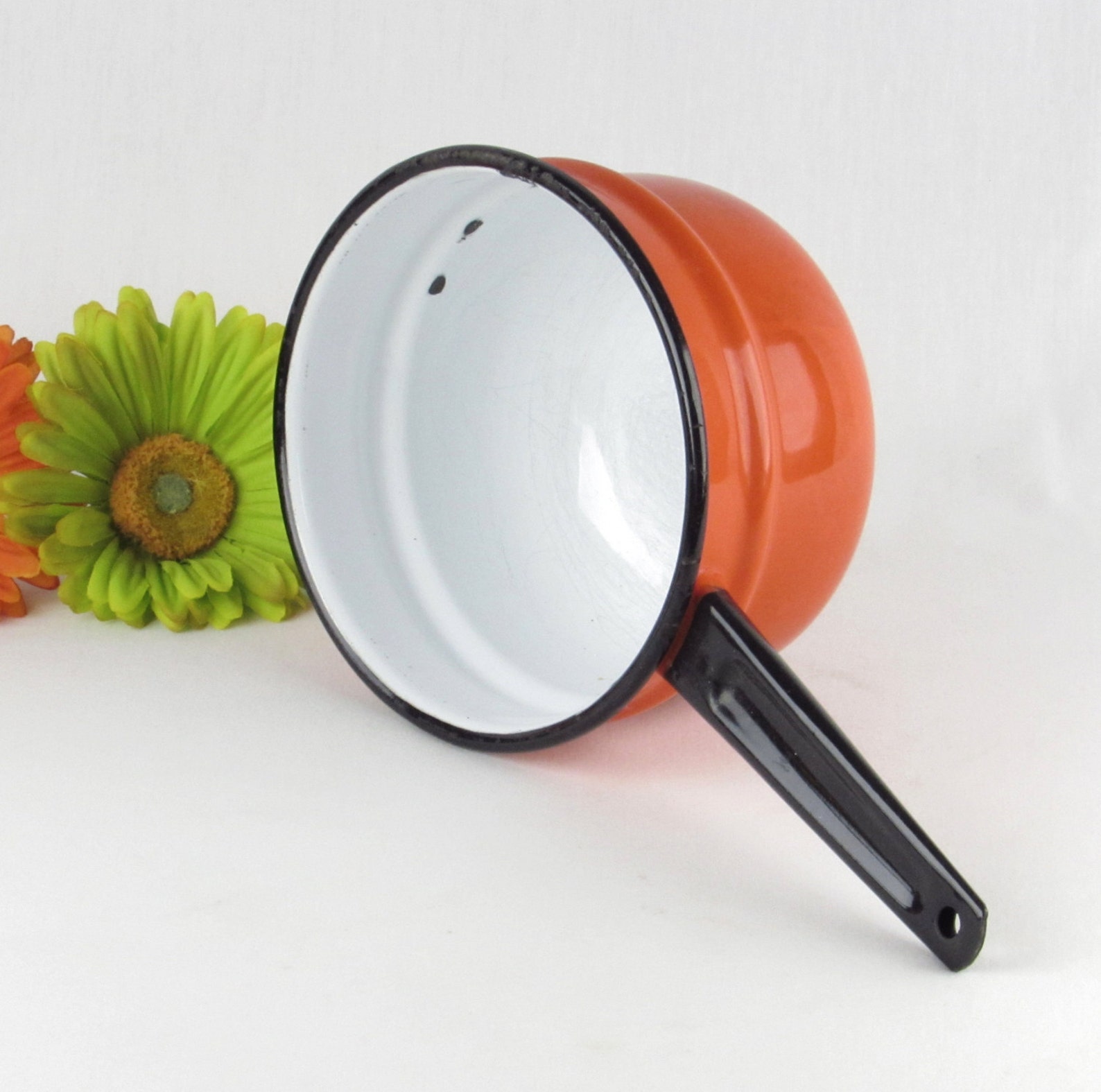 Orange Enamel Cooking Pan Vintage Home Kitchen Enamelware - Etsy