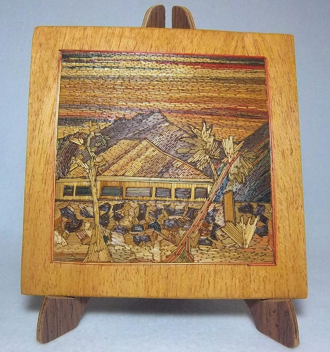 Gorgeous Hand Crafted Tropical - Mountain Scene in Wood With Easel ...