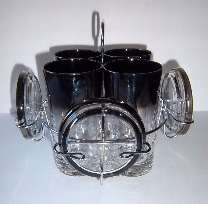 Mid Century Cocktail Glassware in Chrome Carrier Caddy | Etsy