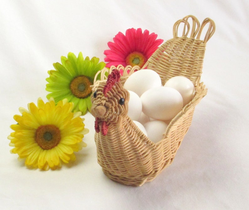 Wicker Rooster Basket Easter Egg Holder OOAK Table | Etsy