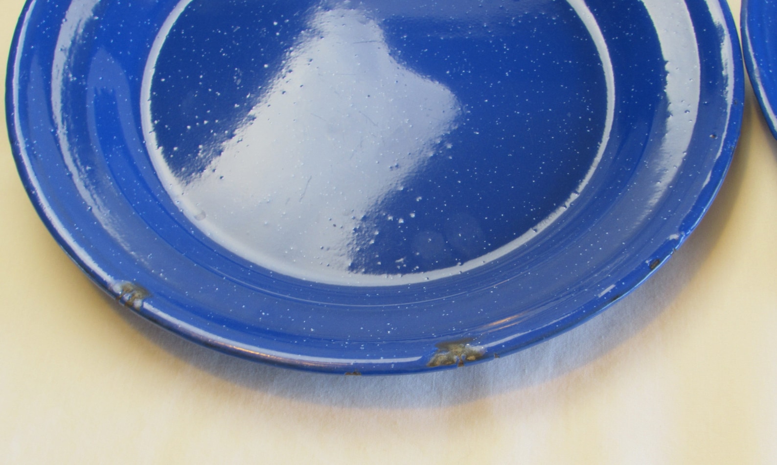 Large 10 3/4 inch Speckled Blue Enamel Plates Set of Four | Etsy