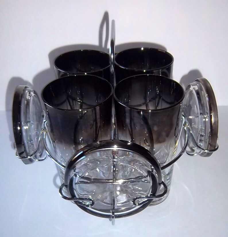 Mid Century Cocktail Glassware in Chrome Carrier Caddy | Etsy