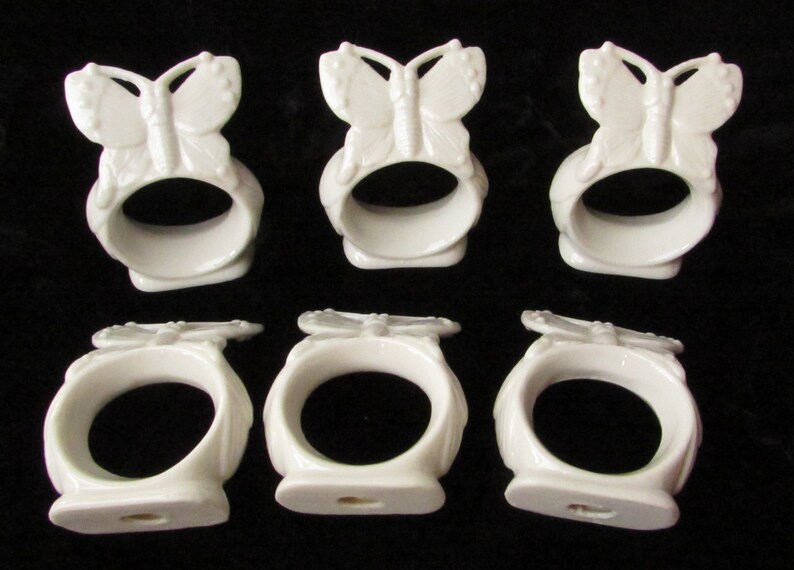 White Butterfly Napkin Rings Set of Six Ceramic Elegant - Etsy