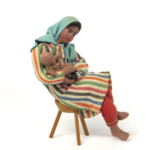 Mother and Child Figure - Vintage Cultural Mother Sitting on a Wooden ...