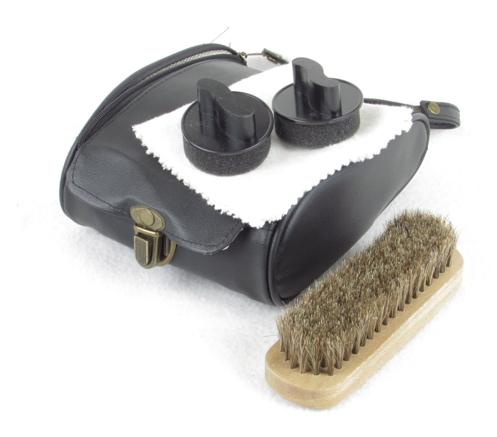 Compact Shoe Shine Kit in Black Leather Case Five 5 Piece | Etsy