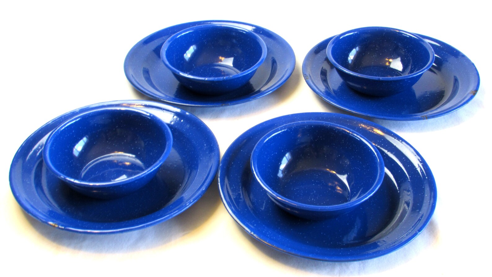 Large 10 3/4 inch Speckled Blue Enamel Plates Set of Four | Etsy