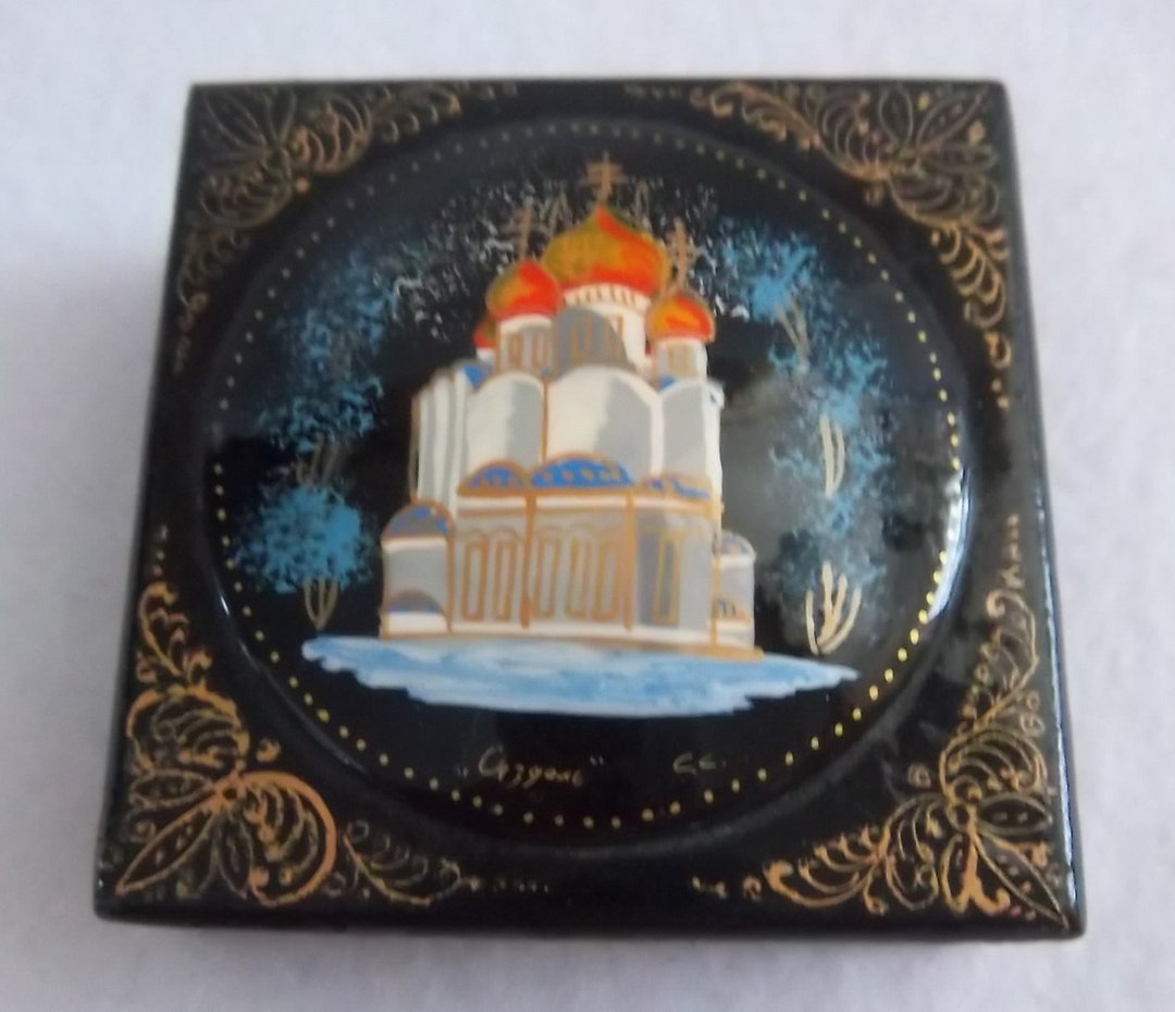 Signed Black Lacquer Russian Trinket Jewelry Box -RARE - One of a Kind ...
