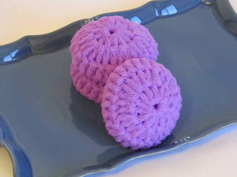 Dish Scrubbies Crocheted of Light Purple Nylon Net | Etsy