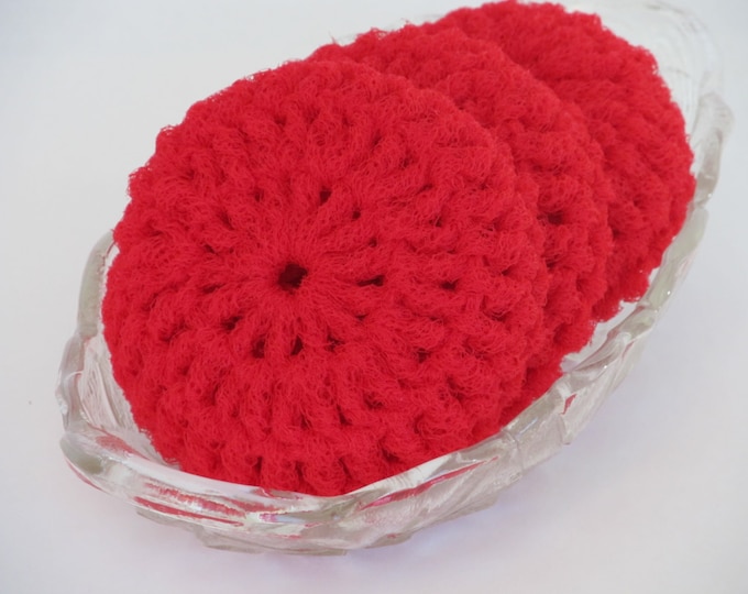 Kitchen Dish Scrubbies Crochet Red Nylon Net - Etsy