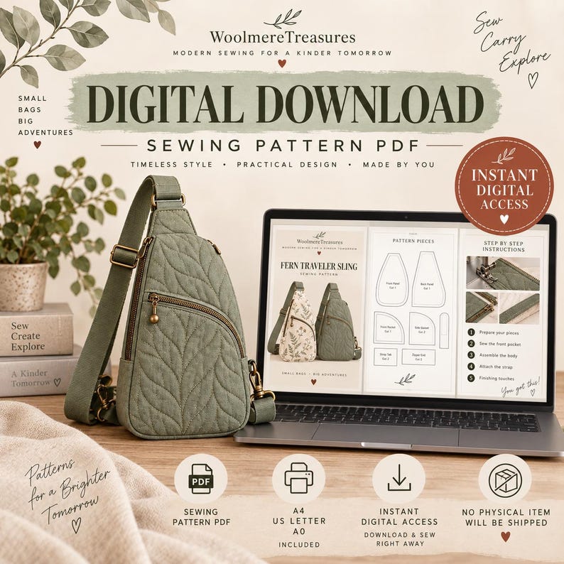 Crossbody Sling Bag Sewing Pattern PDF, 2 Sizes, Phone & Passport ...