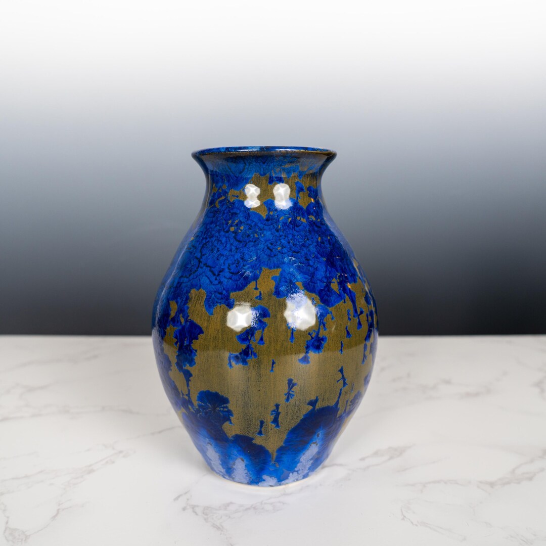 Blue Ceramic Pottery Vase With Aurora Borealis Crystal Glaze - Etsy