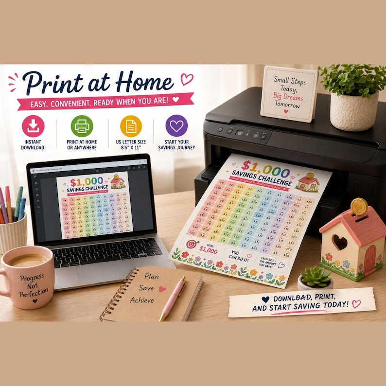 1,000 Dollar Savings Challenge Tracker, Printable PDF Budget Planner ...