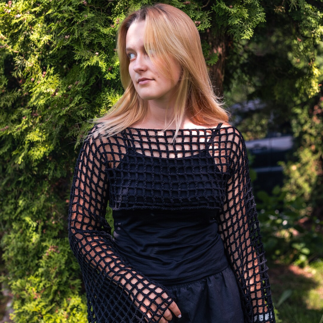 Crochet Shrug Mesh Fishnet Y2k Top Gothic Clothes Rave Outfit - Etsy
